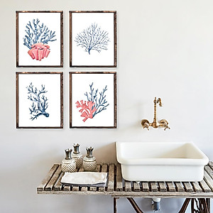 Beach Decor Art Prints (Set of 4) - Unframed - 8x10s | Serene and Inviting Coral-Themed Wall Art Prints | Perfect for Nautical and Ocean-Inspired Home Decor | Bathroom Wall Decor | Apartment Decor