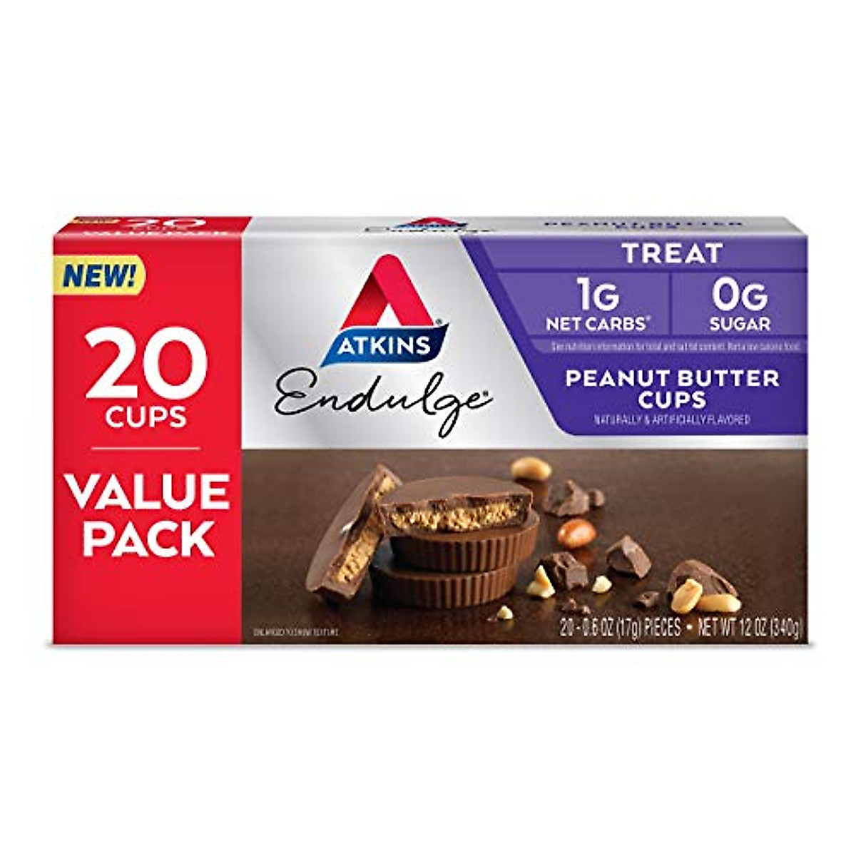 Atkins Endulge Peanut Butter Cups, Dessert Favorite, Low Carb, 0g Sugar, 20 Count