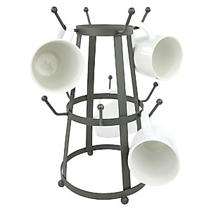 Spectrum Diversified Stripe 10 Holder Bold Countertop Tree, Mug & Teacup Rack Bar & Kitchen, Coffee Corner Cup Storage, Industrial Gray