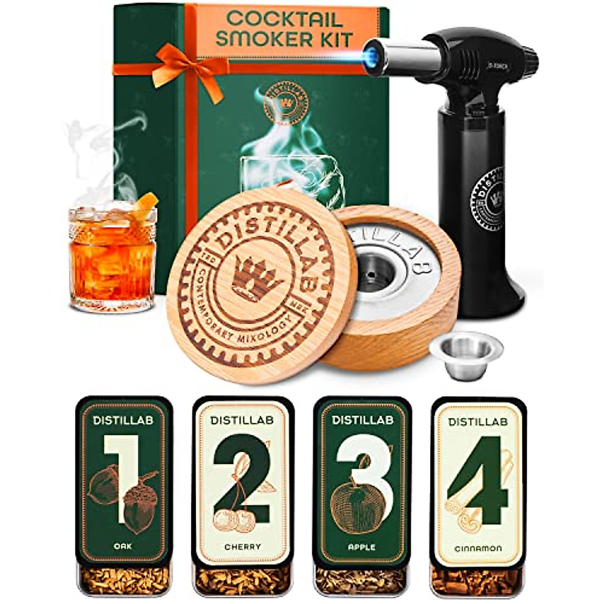 Cocktail Smoker Kit with Torch - Drink Smoker Infuser Kit with Cocktail Smoker Torch - Whiskey Smoker Kit, Old Fashioned Cocktail Kit, Bourbon Smoker Kit - Smoke Infuser for Cocktails by Distillab