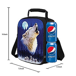 Insulating Thermal Wolf Animal Print Lunch Bags for Kids Boys Girls Washable Tote Crossbody Lunch Container Food Carrier for School Travel