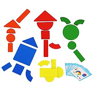 Wooden Magnetic Blocks Toys - Shape Pattern Building Block - Large Tangram Puzzles for Kids - Geometric Creative Development Toys Montessori Learning Material - Stocking Fillers Stuffers 3 Years