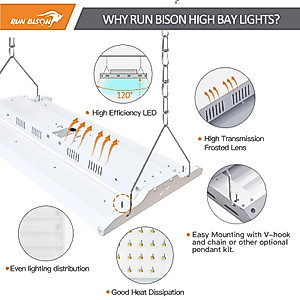 Run Bison 2FT LED Linear High Bay Fixture, 155W LED Shop Light, 20,925lm 135LM/W, 120-277V, 5000K Daylight Linear Hanging Light, UL&DLC Listed - 1PK