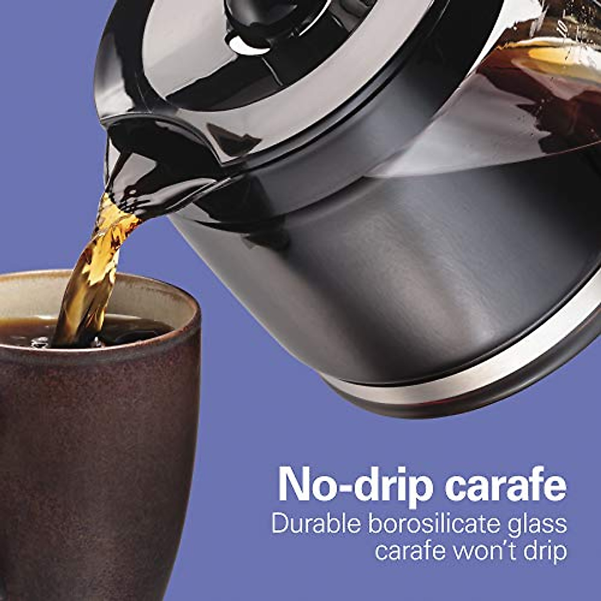 Hamilton Beach 12 Cup Compact Programmable Drip Coffee Maker with No-Drip Burosilicate Glass Carafe, 2-Hour Auto Shutoff, Space-Saving Design, Black with Stainless Steel Accents (46200)