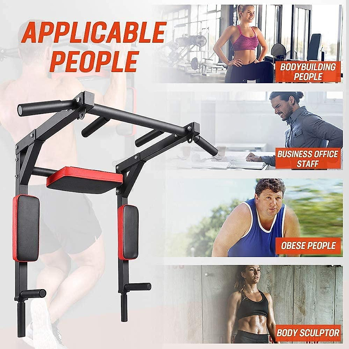 KDFJ Multifunctional Pull Up Bar Wall Mount Dip Station Home Gym Workout Power Tower Set Training Equipment Heavy Duty Dip Stand-Black