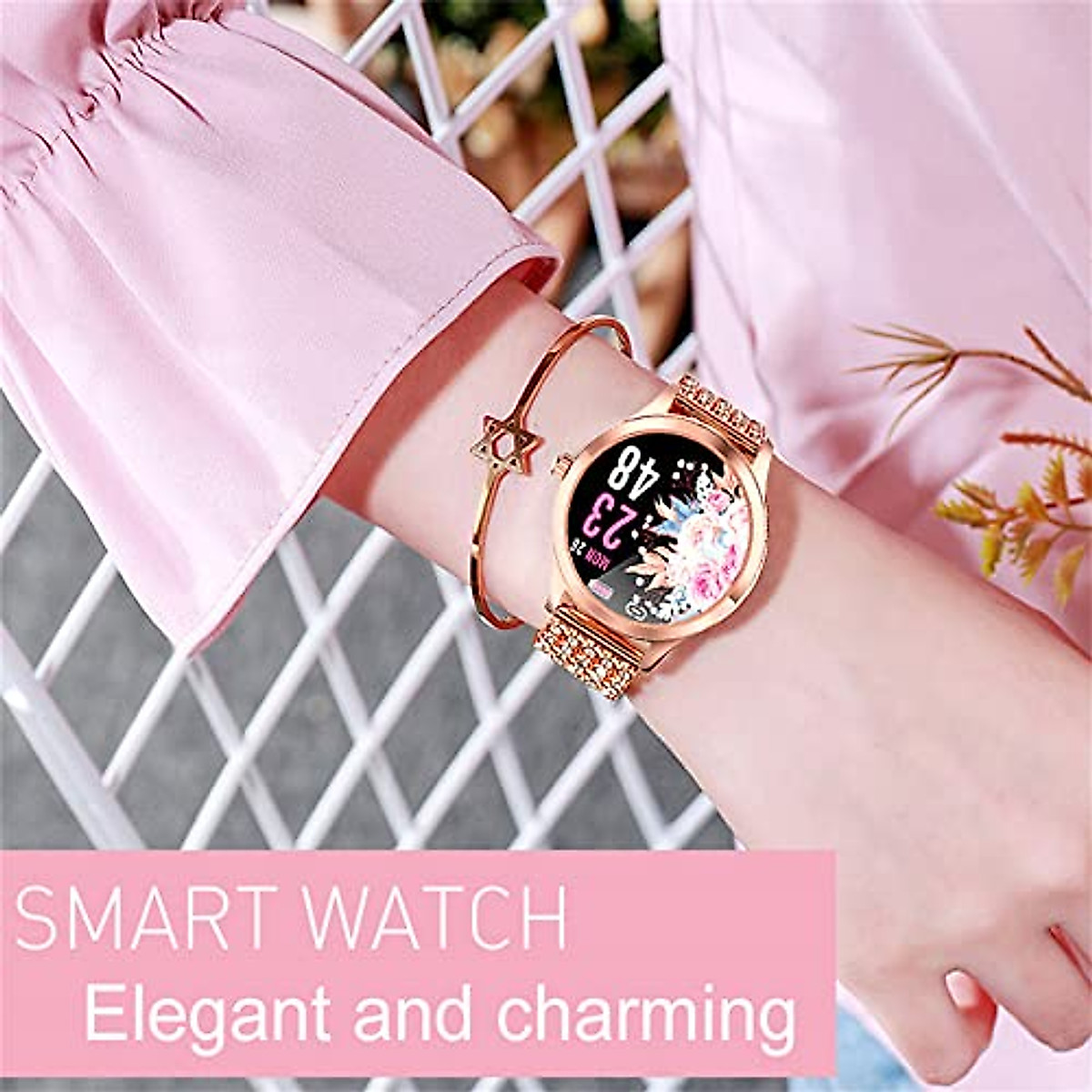 K KAIMORUI Smart Watch for Women IP68 Waterproof Smart Watches Heart Rate Fitness Watch Pedometer Female Smartwatch Activity Tracker for Andriond iOS Phones (Gold Diamond)