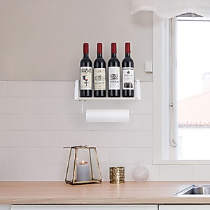 Farmhouse Wood Paper Towel Holder Under Cabinet Wall Mount Paper Towel Holder with Storage Shelf for Kitchen, Bathroom, Cabinets Shelf Storage Organizer