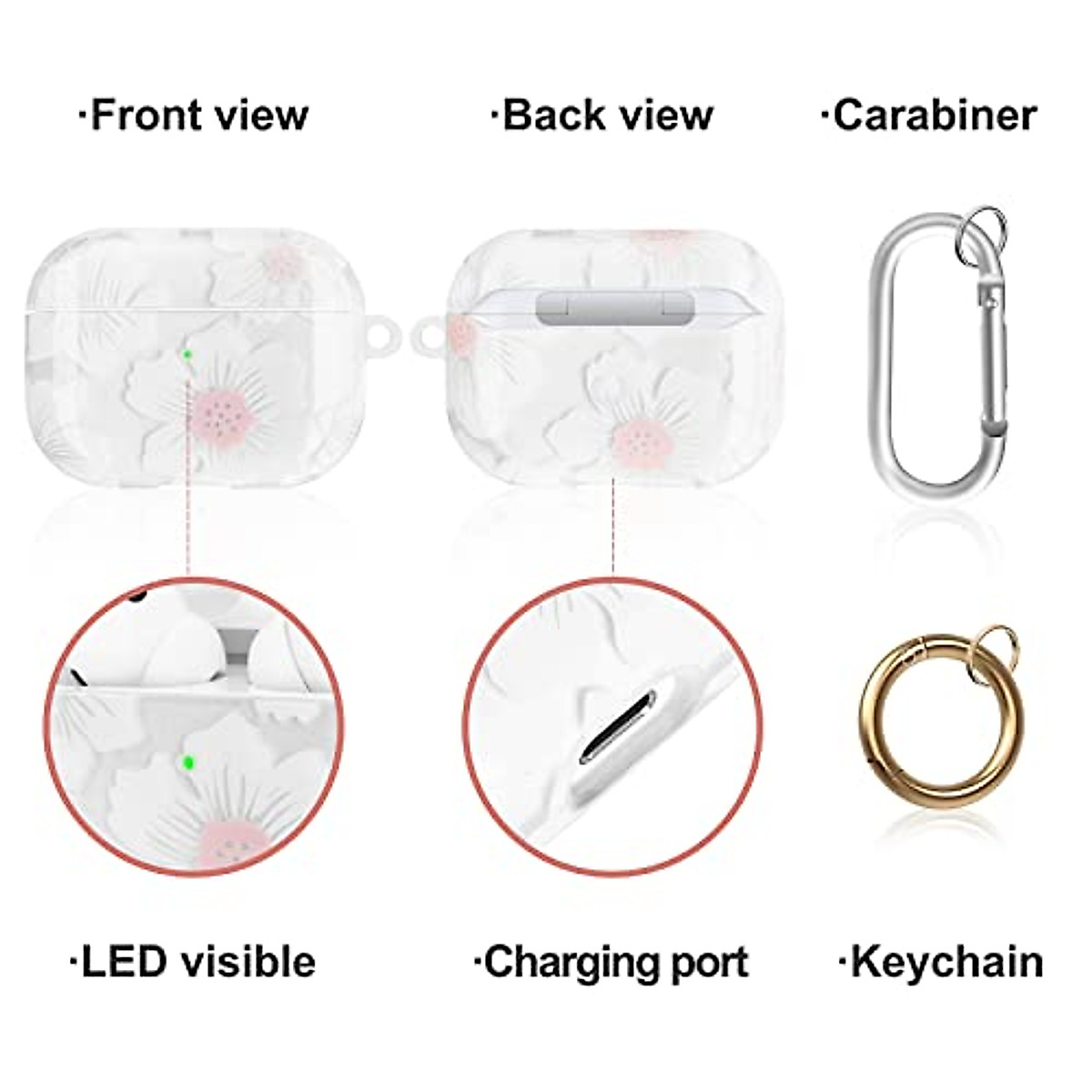 MOLOVA Airpods Pro Case Flower with Keychain Cute Floral Print Airpod Pro Protective Hard Case Cover for Apple Airpod Pro Charging Case LED Visible (Morning Glory)