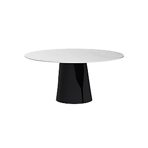 POVISON Round Dining Table for 6, Modern Dining Table 59" Dining Table Round Sintered Stone Top with Solid Black Carbon Steel Base, White Dining Table for Dining Room, Dining Table Only