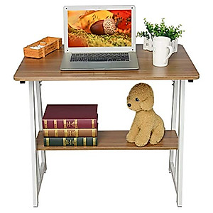 Desktop Computer Desk with Storage Rack, Home Office Study Writing Table Computer Gaming Table Bedroom Laptop Study Table, Student Workstation Study Reading Writing Desk PC Laptop Table (Brown)