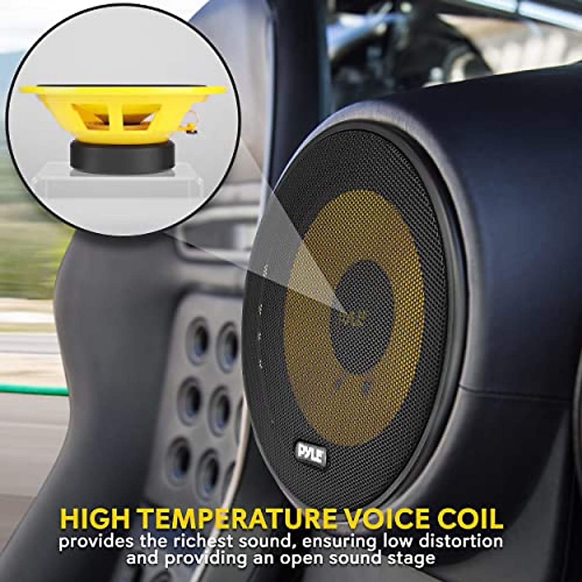 Pyle 2Way Custom Component Speaker System 6.5” 400 Watt Component with Electroplated Plastic Basket, Butyl Rubber Surround & 40 Oz Magnet Structure Wire Installation Hardware Set Included Pyle PLG6C,Yellow