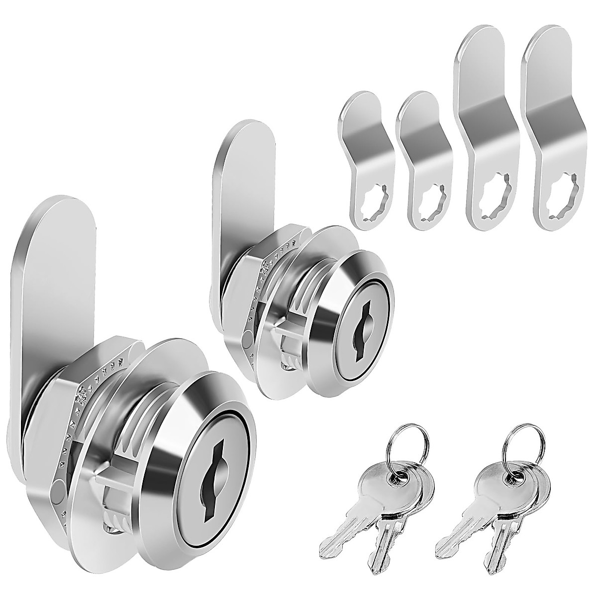 Cam Locks Cabinet Lock Keyed Alike, 5/8'' (Length) Cylinder Fits on 3/8'' Max Panel Thickness, 2pcs Secure File Drawer Mailbox RV Storage Replacement Set, Chrome-Finish Zinc Alloy