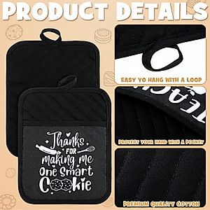 12 Pcs Christmas Teacher Appreciation Gifts Funny Pot Holders with Pockets Heat Resistant Potholder Teacher Oven Mitt Gift Cookies Oven Pads with Hanging Loop for Thanking Baking Cooking, 7 x 9 Inch