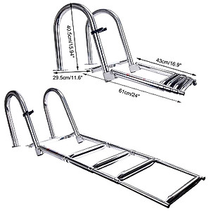 Amarine Made Boat Ladder 4 Step Pontoon Boat Ladder Folding Stainless Steel Dock Ladder Telescoping Ladder with Wide Steps Swim Deck Ladder with Pedal Hand Railing,Retaining Strap-400lb