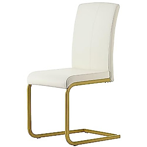 Goozio 5-Piece Round Table Set for 4 with Faux Marble Tabletop and Four Chairs with Metal Legs for Dining, Kitchen Living Room, White+Gold