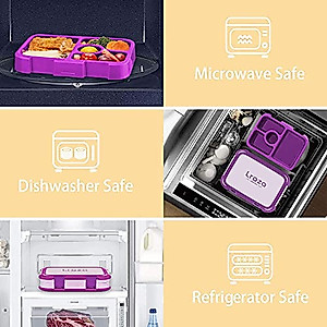 LROZA Leakproof Kids Lunch Box | 4-Compartment Bento Box for Kids | BPA-Free | School Lunch Container for Boys Girls | Children Travel On-the-Go Meal and Snack Packing Containers (PURPLE)