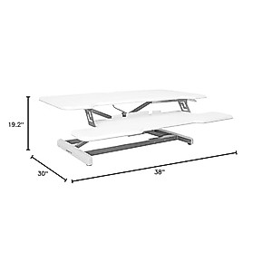 Mount-It! Height Adjustable Stand Up Desk Converter, 38” Wide Tabletop Standing Desk Riser with Gas Spring Desktop Standing Desk with Keyboard Tray Fits Two Monitors, White