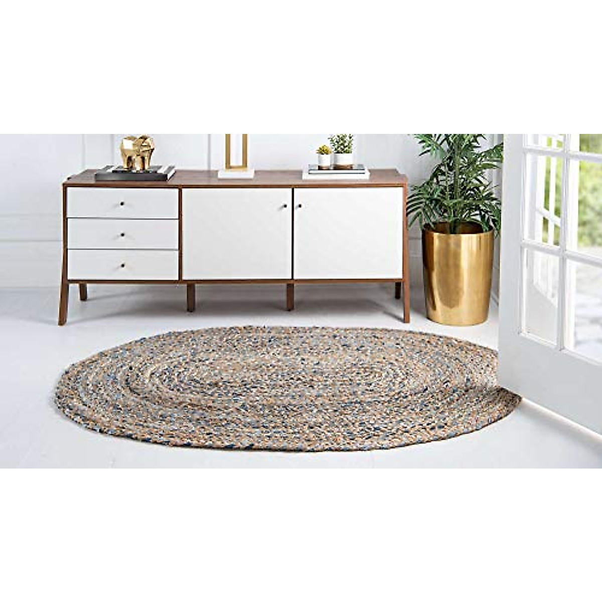 Unique Loom Braided Chindi Collection Casual Modern Blue Oval Rug (4' 0 x 6' 0)
