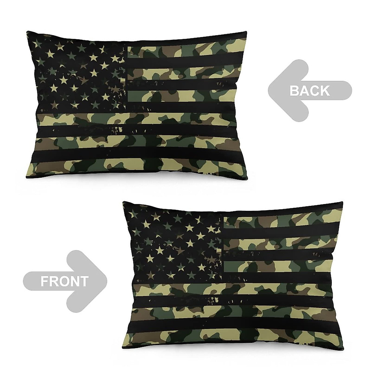 Pillow Case Cushion Standard Queen Size American Flag Green Camouflage Pillowcases American Flag with Green Camo Oblong Cushion Cover Pillow Zippered Pillow Case Bed Decor 20"x30"
