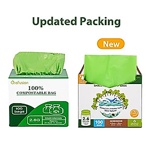 GreFusion Compostable Trash Bags for Kitchen Compost Bin 2.6 Gallon,Extra Thick 0.71 Mil,100 Count,Small Trash Bags,Compost bin bags,Food Scrap Waste Bags for Certified by BPI,ASTM D6400 and OK Compost