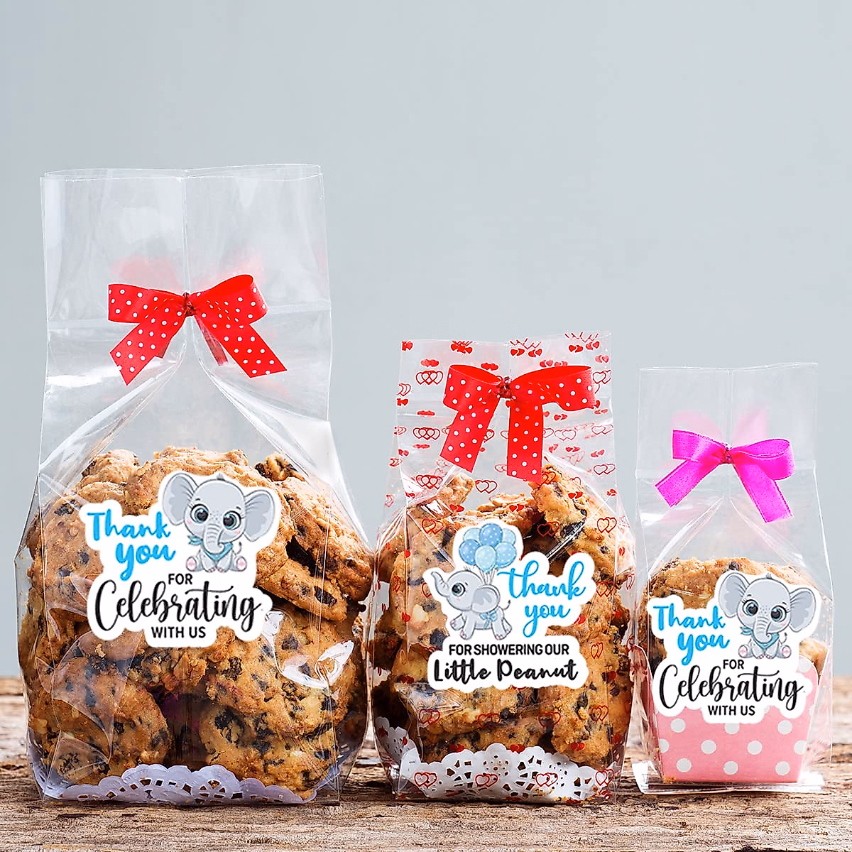 Cute Thank You for Celebrating with Us Blue Elephant Boy Thank You Stickers Labels,Elephant Party Sticker for Elephant Theme Boy Birthday Party Favor Label Decorations