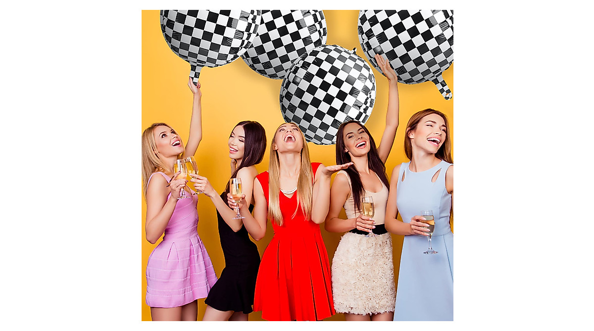 Checkered Racing Balloons - 14 Large 22 Inch Foil Party Decor