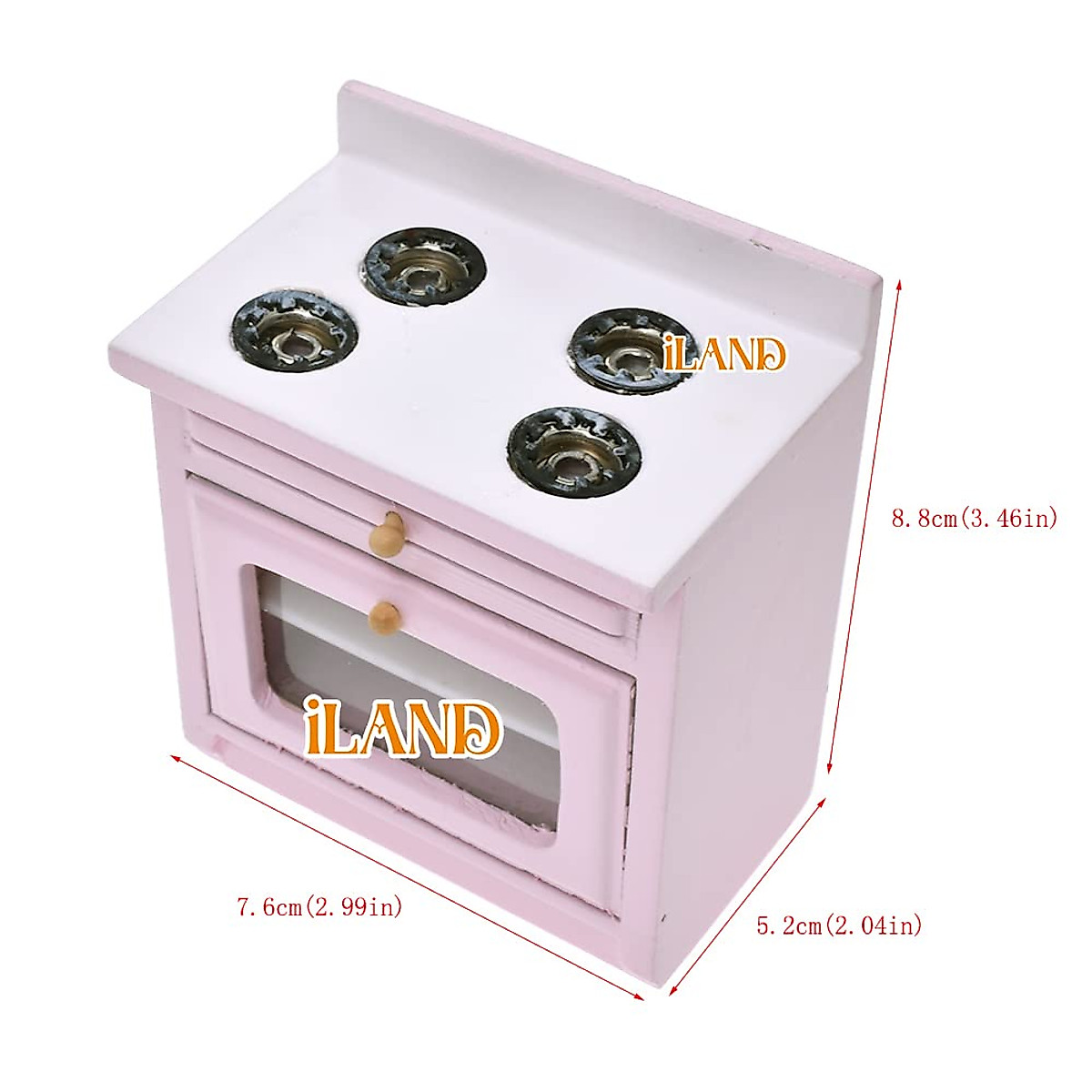 iLAND Wooden Dollhouse Furniture on 1:12 Scale for Miniature Dollhouse Kitchen w/Unit Cabinets, Dollhouse Fridge and Dollhouse Dining Room Furniture(Pretty Pink 11pcs)
