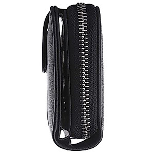 DAVIDJONES Women Black Small Compact Bifold Wallet Minimalist Vegan Leather Multi Card Case Holder with Zipper Coin Pocket Organizer Wrislet Purse