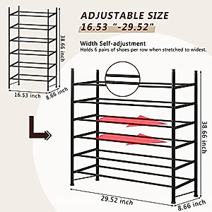 YIZAIJIA Shoe Rack Storage Organizer 6 Tier Expandable Metal Adjustable Shoe Shelf Free Standing Shoe Rack for Entryway Closet Doorway,Black