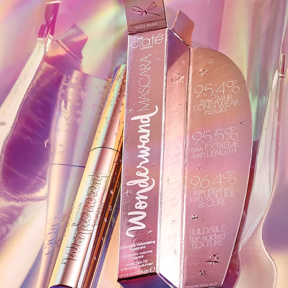 Ciaté London Wonderwand Mascara, Volumising & Lengthening Mascara, Carbon-Black Effect, Vegan, Fiber-Free for Full Effect, Adds Lash Volume & Curl, with Deep black Finish, 1 Count