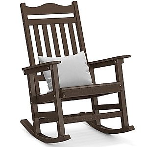 DWVO Patio Rocking Chair, All-Weather Resistant Outdoor Indoor Polyethylene Patio Rocker Chair with Cushion, Comfortable and Easy to Maintain Rocker for Balcony, Backyard and Living Room(Brown)