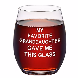 DAZLUTE Funny Grandparents Gift, Mother’s Day Father’s Day Birthday Christmas Gifts for Grandma Grandpa Grandparents from Granddaughter, 15 Oz My Favorite Granddaughter Gave Me Wine Glass