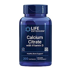 Life Extension Calcium Citrate with Vitamin D - Super Absorbable Bone Health D3 Calcium Supplement for Men & Women - for Bones Density & Muscle Function - Gluten-Free, Non-GMO – 200 Capsules