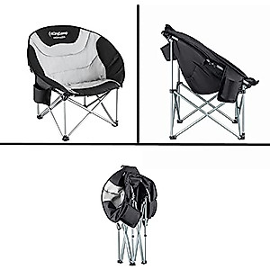 KingCamp Oversize Padded Moon Saucer Leisure Cooler Bag and Cup Holder, Portable Heavy Duty Folding Chair for Outdoor Camping, Picnic, Fishing, Lawn, Black/MediumGrey, ONE Size