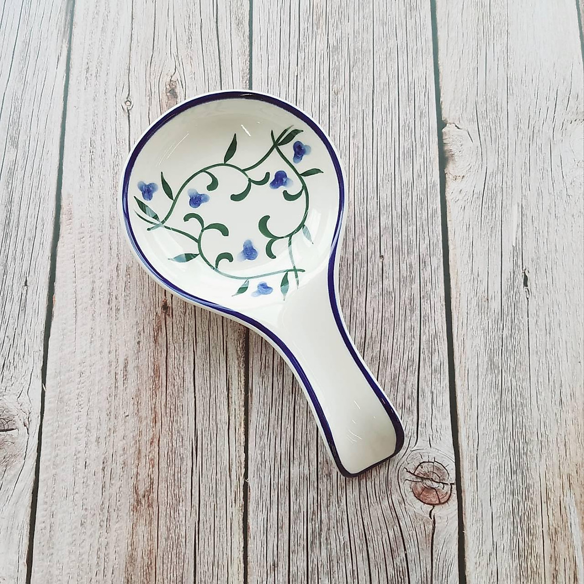 Cute Spoon Rest, Porcelain Spoon Rest for Kitchen Counter, Stove Top, Kitchen Spoon Rest, Utensil Rest for Spoon, Ladle, Spatula, Modern Farmhouse Kitchen Décor. (Dark Blue Flower)