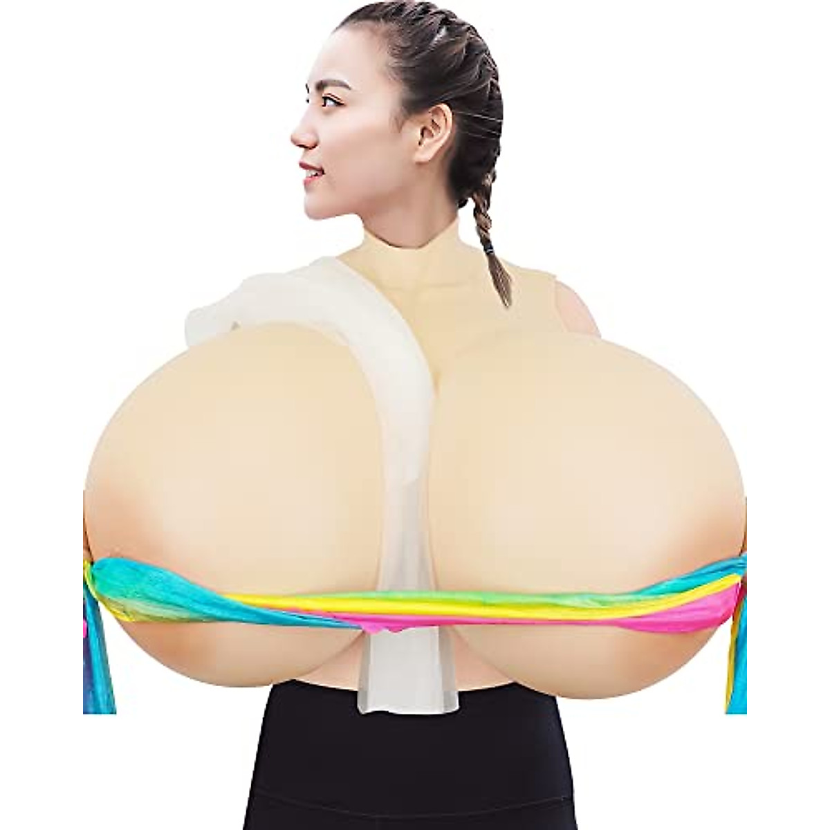 GUIENRLEA Plus size large silicone fake chest breast plates/Silicone Breasts/fake breast/fake boobs（Zplus cup/Yellow/Cotton Filler）