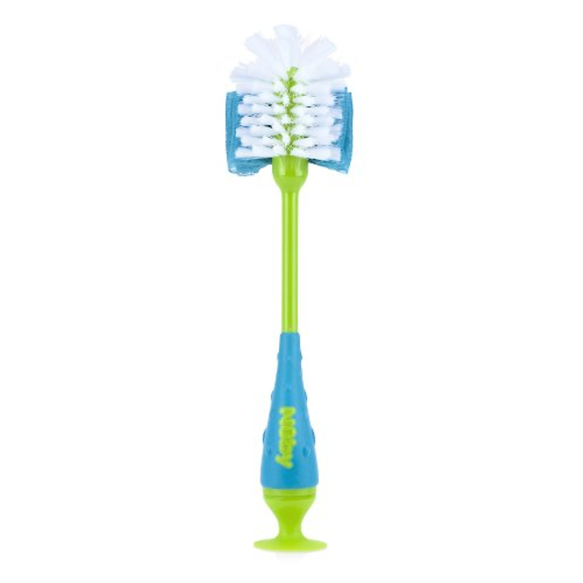 Nuby 2-in-1 Bottle and Nipple Cleaning Brush with Suction Base, Colors May Vary