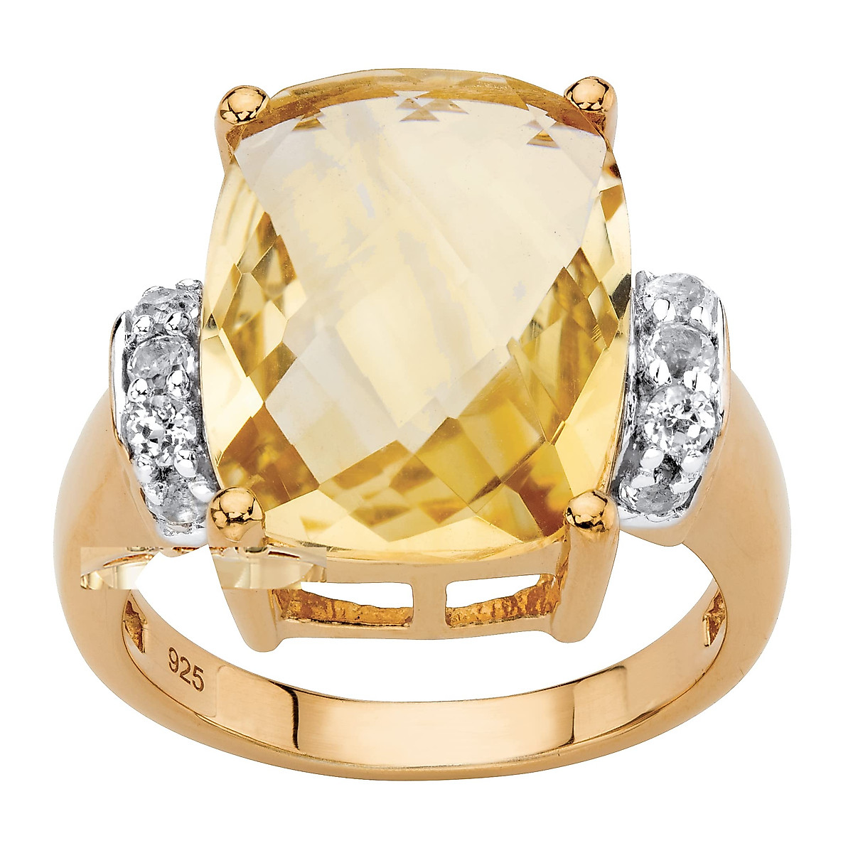 PalmBeach Gold-Plated or Sterling Silver Emerald Cut Genuine Gemstone and Round Genuine Tanzanite Cocktail Ring Size 10