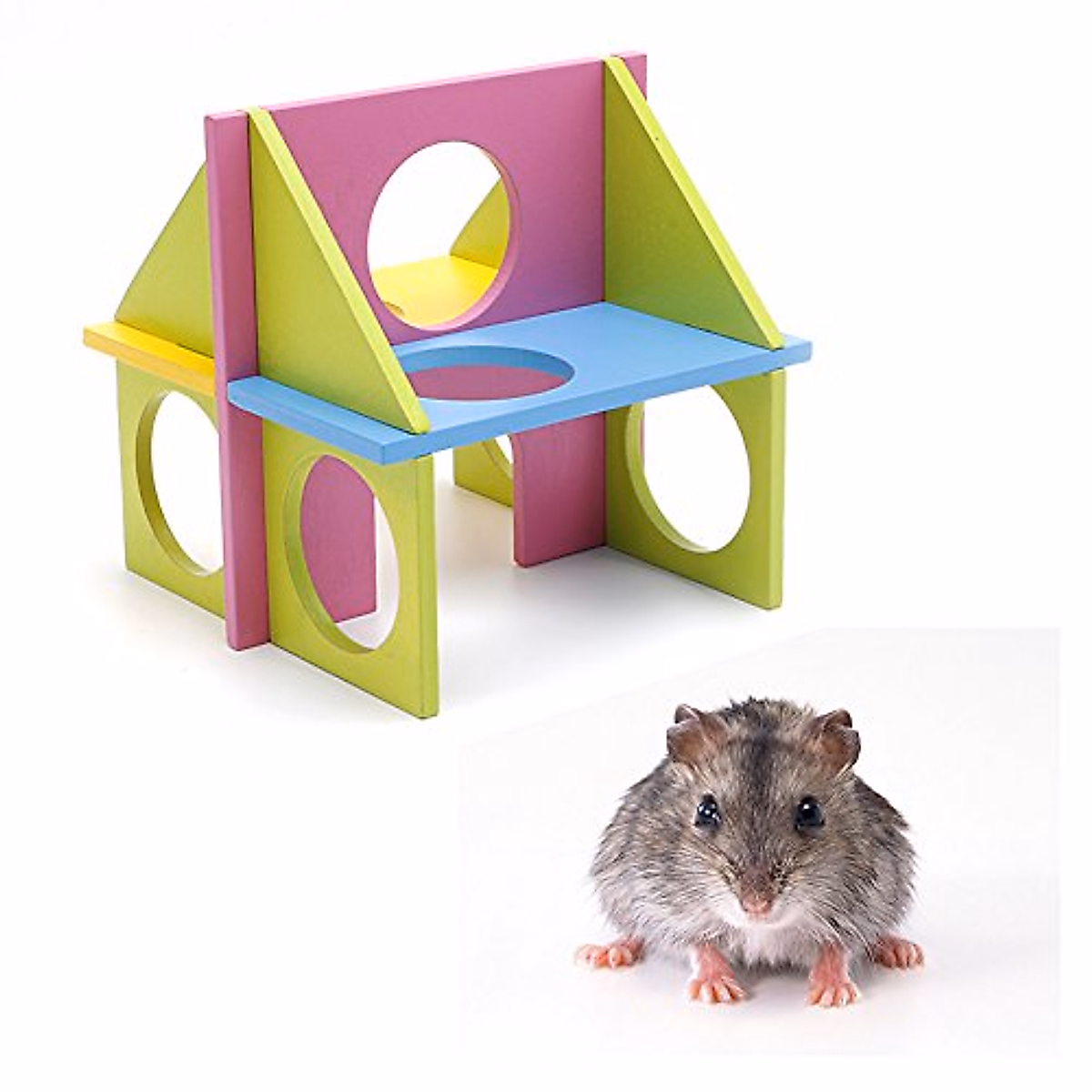 Tangc Pet Mouse Rat Wooden Hamster Funny Fun Gym Playground Exercise Safe Toy