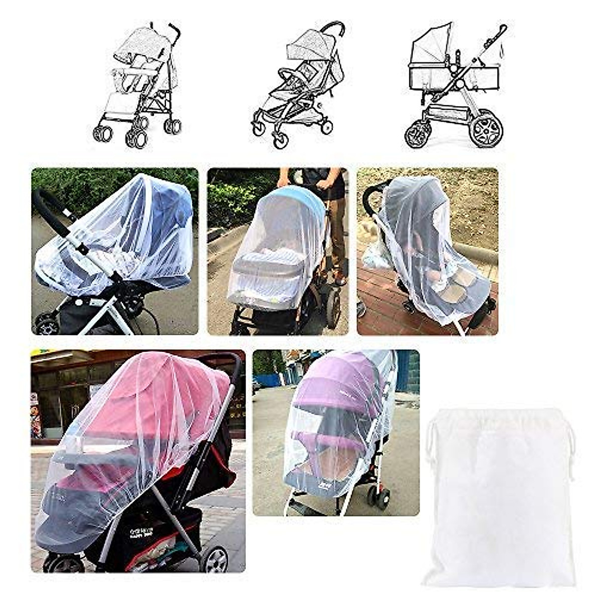 LEMESO Stroller Baby Net - Universal & Elastic & Breathable - for Infant Carriers Car Seats Cradles Cribs Bassinet Playpen Travel Outdoor