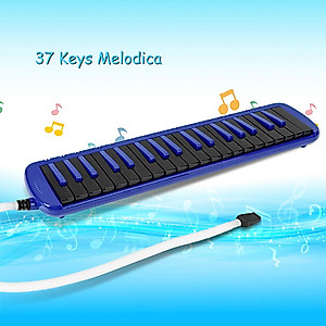 Melodica, 37 Key Melodica Blowpipe Wind Musical Instrument Suitable for Beginner Practice + Bag F37s(Blue)