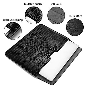 MOSISO Laptop Sleeve Compatible with MacBook Air/Pro,13-13.3 inch Notebook,Compatible with MacBook Pro 14 2023 2022 2021 M2 A2779 A2442 M1, Crocodile Grain PU Leather Flap Style Case Bag, Black