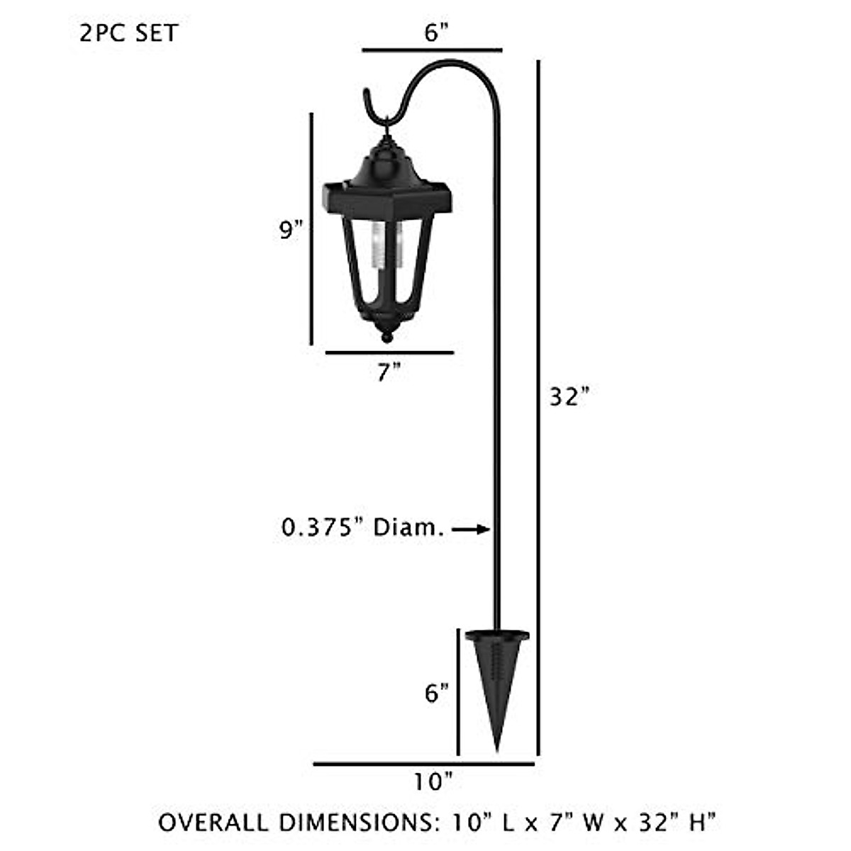 Pure Garden 50-123 Solar Powered Set of 2, 32” Hanging Coach Lanterns with 2 Shepherd Hooks-LED Outdoor Lighting for Gardens, Pathways, and Patio, Black