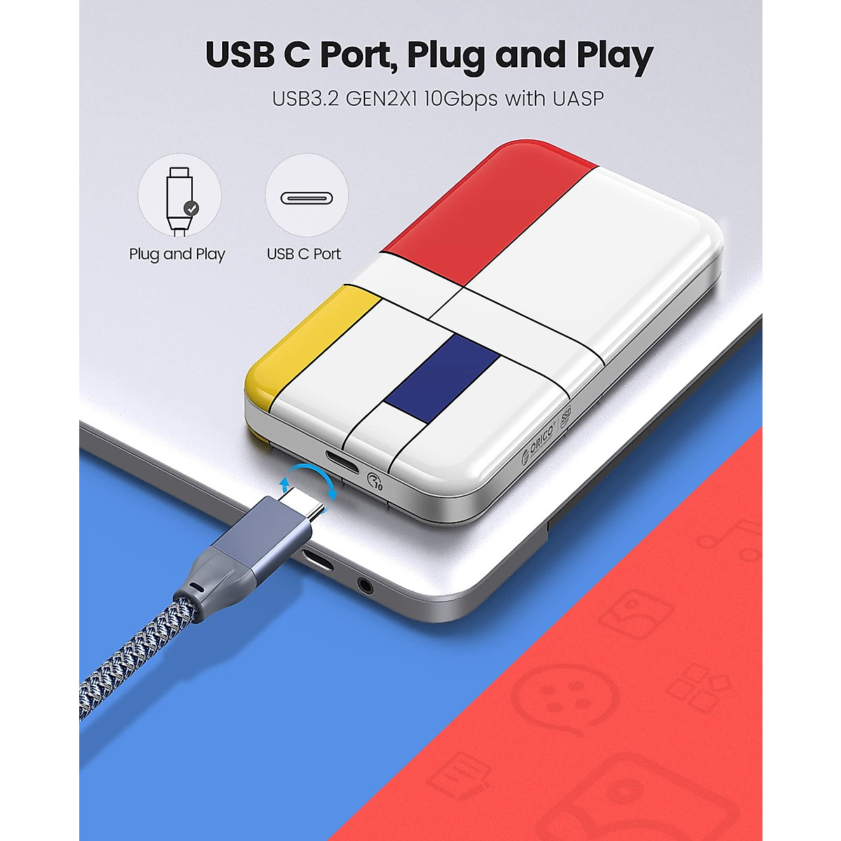 ORICO 512GB Portable SSD - Up to 1050MB/s - USB-C, USB 3.2 Gen 2 - External Solid State Drive - PSSD with UASP- MTQ