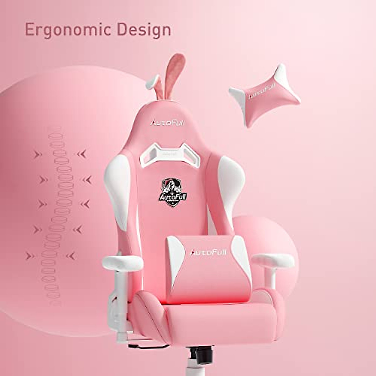 AutoFull C2 Pink Bunny Gaming Chair Cute Kawaii Gamer Chair for Girl Ergonomic Computer Gaming Chair with Lumbar Support PU Leather High Back Racing Gaming Chairs