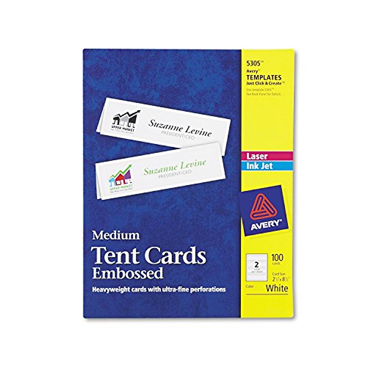 Avery 5305 Medium Embossed Tent Cards, White, 2-1/2 X 8-1/2, 100 Cards/Box