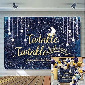 Twinkle Twinkle Little Star Backdrop Night Sky Shinning Star and Moon Galaxy Space Photography Background Glitter Star Children Birthday Baby Shower Party Supplies 7x5FT
