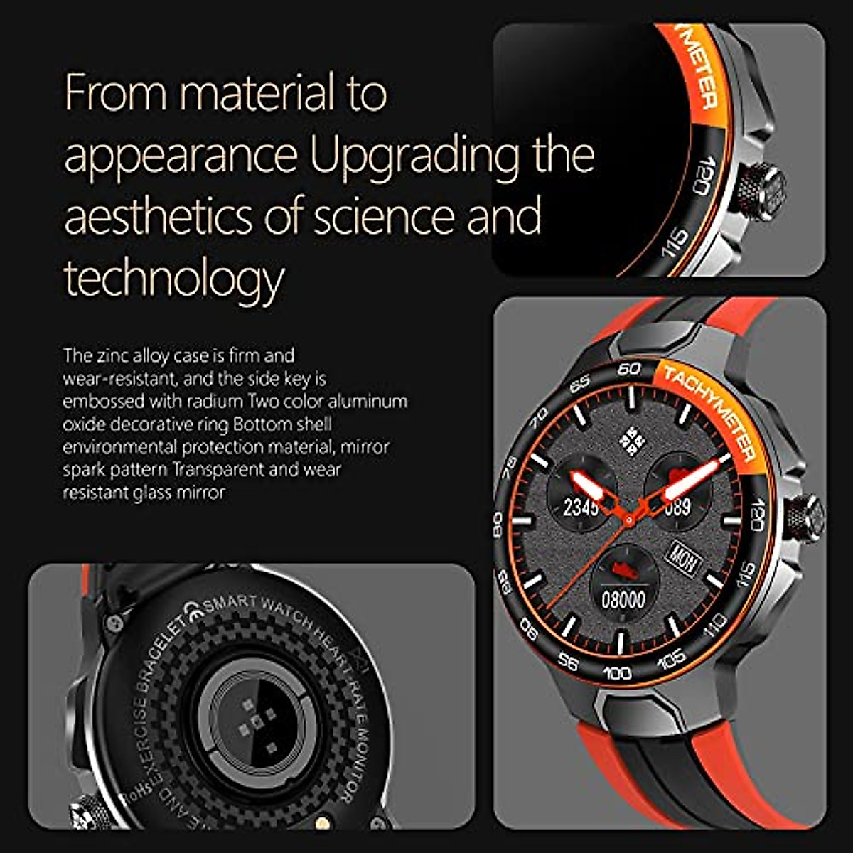 MOKCF High End Smart Watch,Full Touch Screen with 24 Sports Modes Sport Watch for Men Women,IP68 Waterproof Smartwatch Fitness Watch for iPhone Android Phone (Orange)