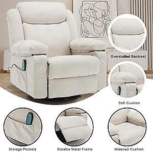 REFFICER Massage Recliner Chairs with Heat, Leather Reclining Chair with Cup Holders, Manual Oversized Rocker Recliner Single Sofa Couch, Overstuffed Theater Seating Recliner for Home Living