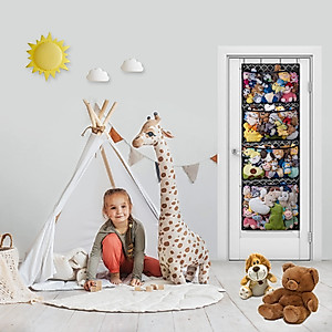 Stuffed Animal Storage, Over The Door Organizer Storage for Closet, Baby, Plush Toy, Stuffed Animal Holder with 4 Large Pockets, Hanging Door Organizer for Nursery, Bedroom, Bathroom, Kids Room